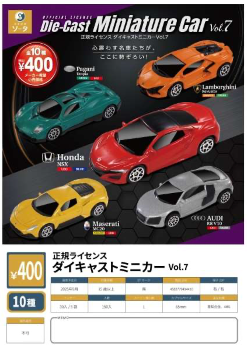 [Pre-Order Jun 25] Official Licensed Die-cast Mini Car Vol.7 – GachaShop